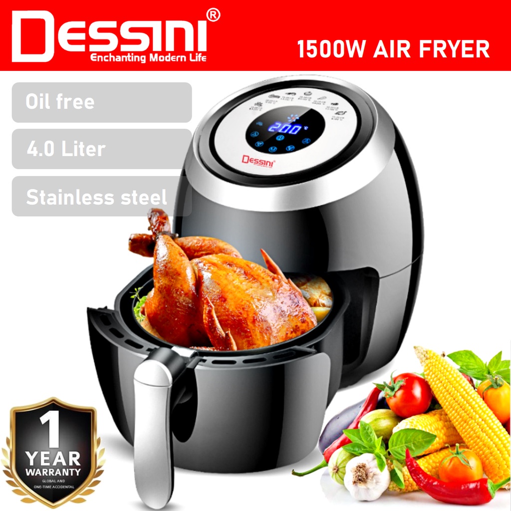 【ORIGINAL】 DESSINI ITALY 4.0L Electric Air Fryer Timer Oven Cooker Non ...