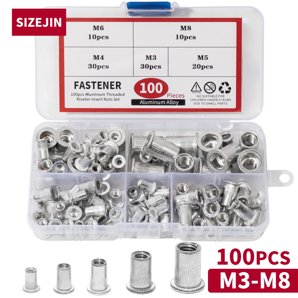100 Pieces Aluminum Rivet Nuts M3 M4 M5 M6 M8 Flat head Rivnuts ...