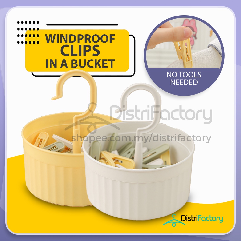 Windproof Clothes 24 Clips With Storage Baskets Outdoor Drying Clip ...