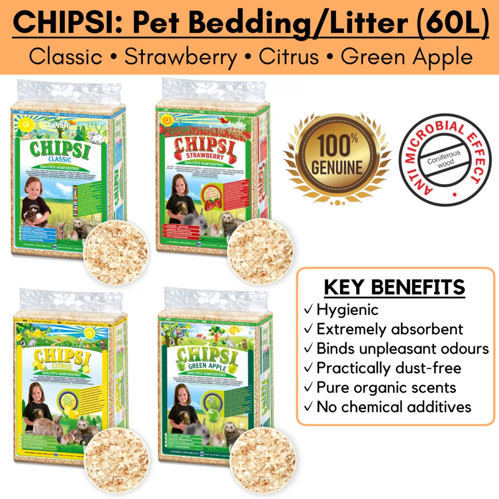 CHIPSI: Pet Litter/Bedding (60 litres/3.2kg) - CLASSIC/LEMON/STRAWBERRY ...