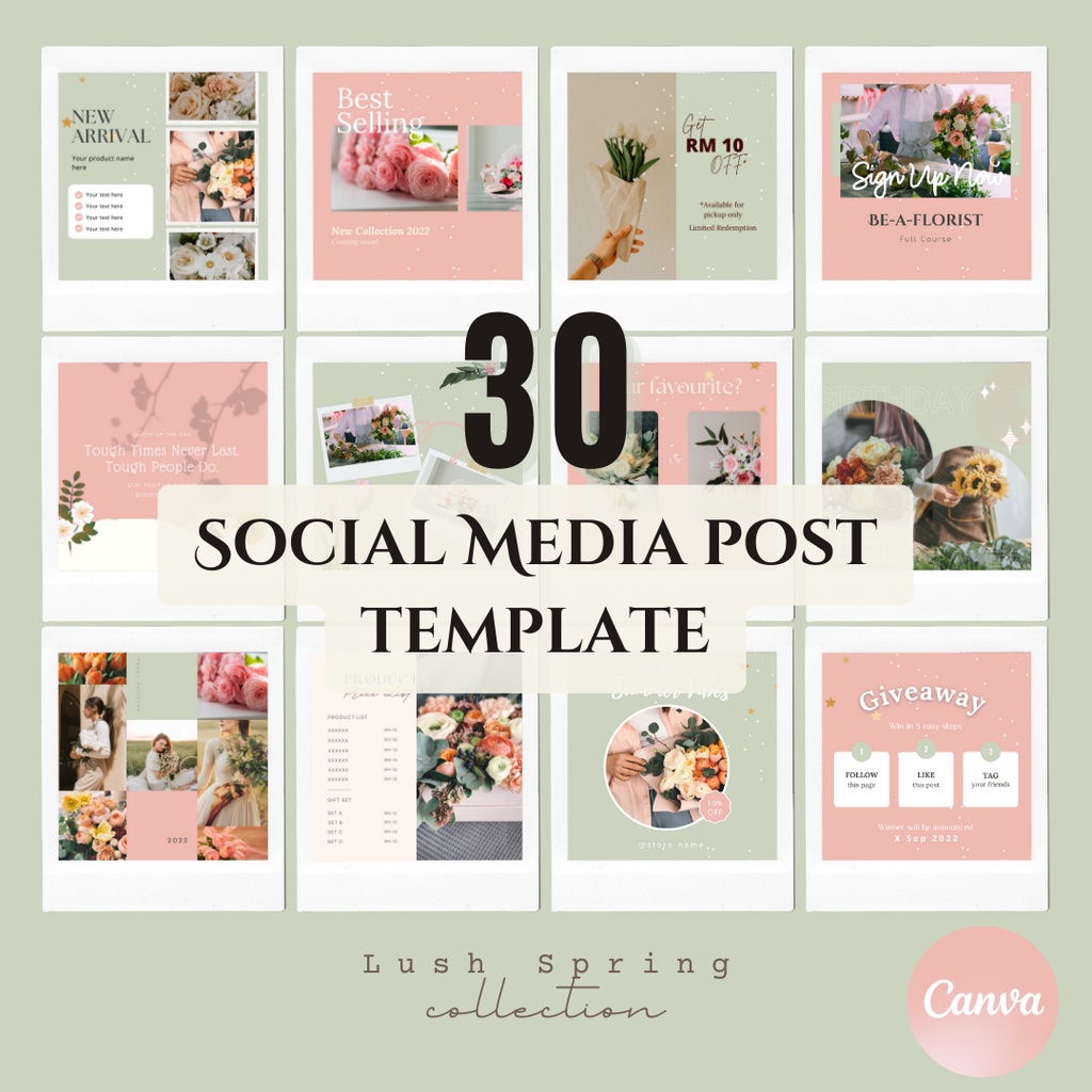 Canva Templates Lush Spring Social Media Post Digital Marketing Bundle ...