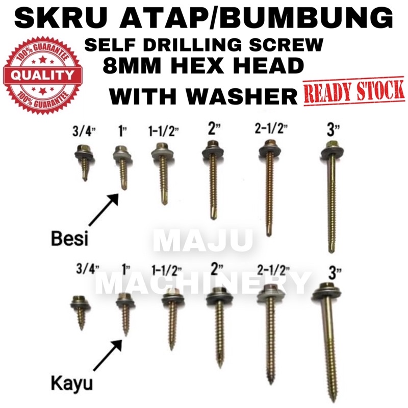 Hex Self Drilling Screw Skru Atap SKRU IKAT Bumbung WITH WASHER AWNING ...