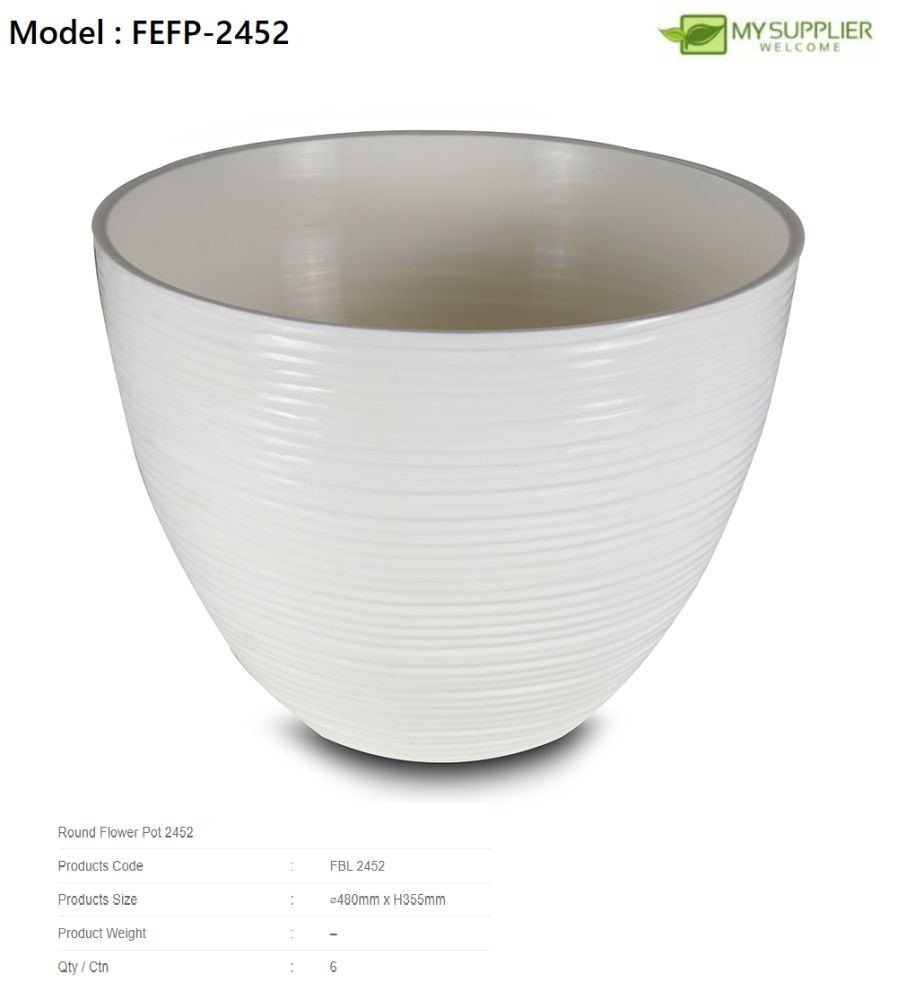 FELTON FBL2452 White Color Round Flower Pot Pasu Bunga Besar Plastic ...