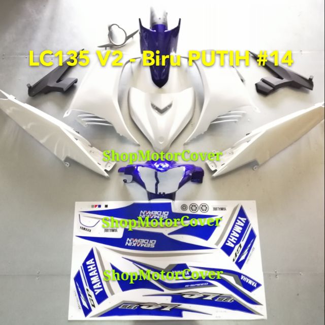 YAMAHA LC135 V2 V3 BODY COVER SET BIRU GP 2014 WITH STICKER#14 (HLD ...