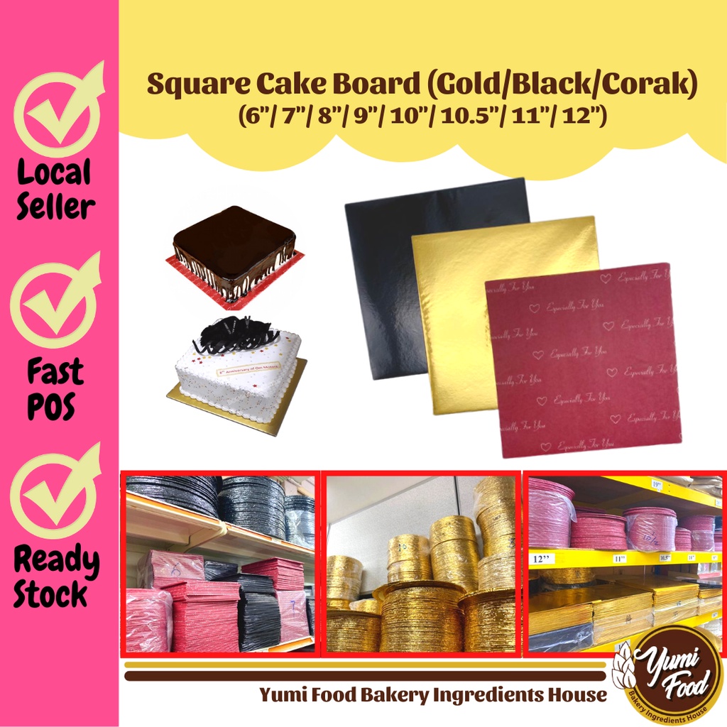 [READY STOCK] (Min 5pcs) Papan PETAK Kek Gold/Black/Red Corak | Square ...