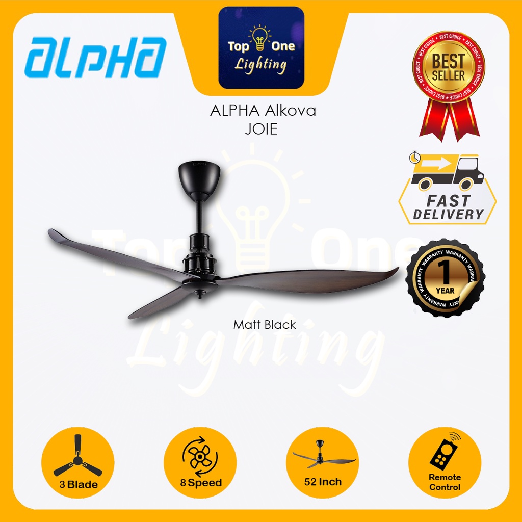 ALPHA Alkova - JOIE 52 Inch DC Motor Ceiling Fan with 3 Blades (8 Speed ...