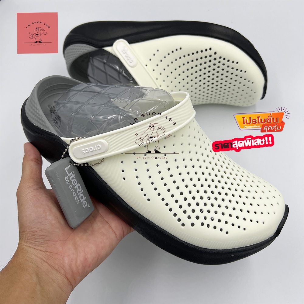 Shoes Men Women Big Head Slip On Crocs Lite Ride Clog (White-Grey ...
