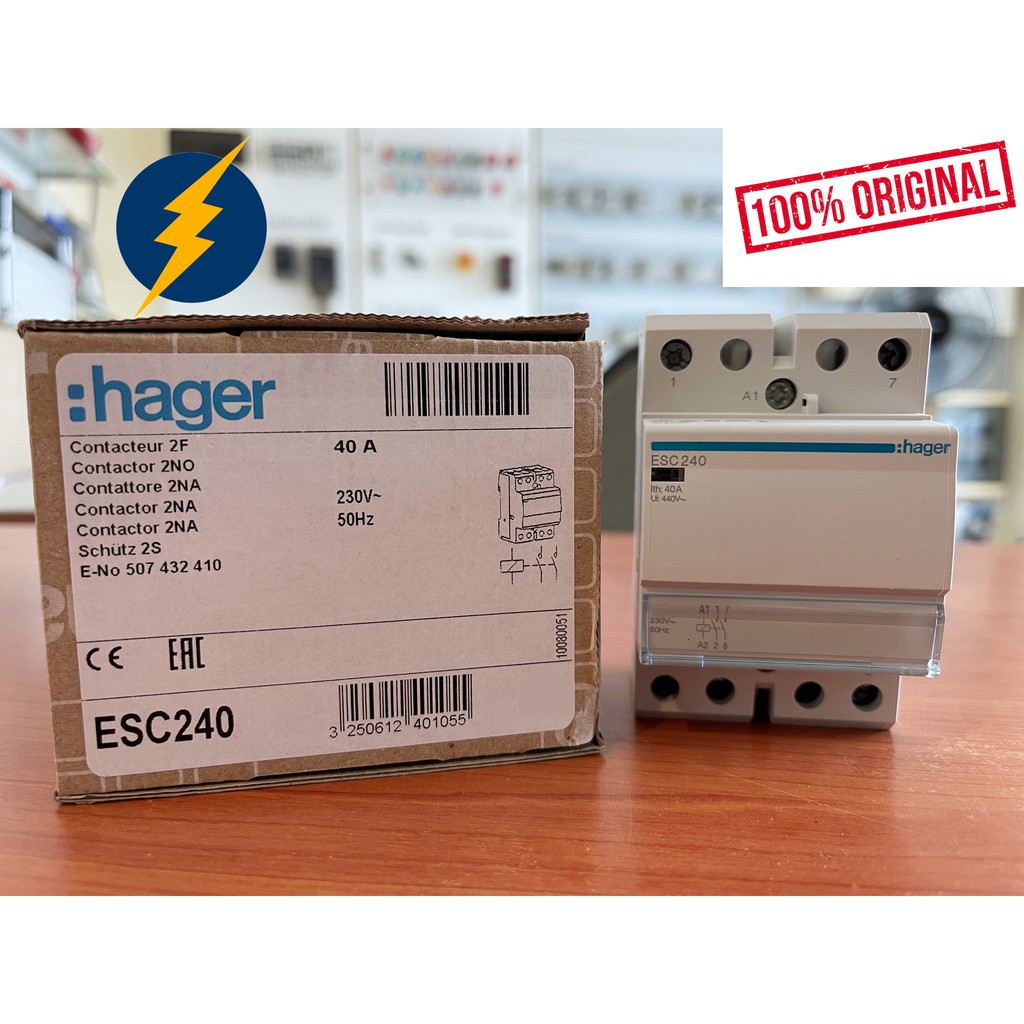 HAGER ESC240 Contactor 40A, 2NO, 230V | Shopee Malaysia