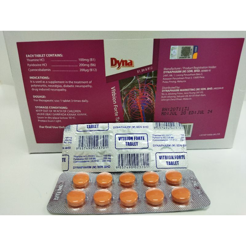 Vitbion Forte Vitamin B1, B6, B12 Untuk sakit saraf, Urat Dan Tambah ...