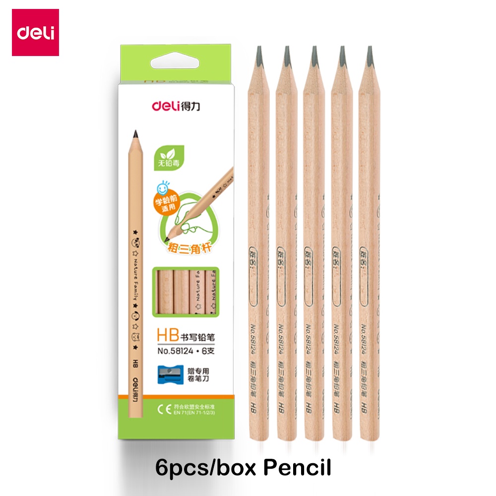 Deli 6Pcs/Box HB Pencil With Mini Sharpener Writing Pencils Graphite ...