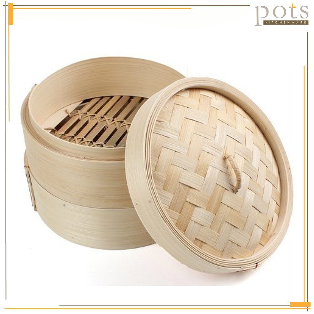 Natural Bamboo Round Dim Sum Steamer Cage Dishes Steaming Basket with ...