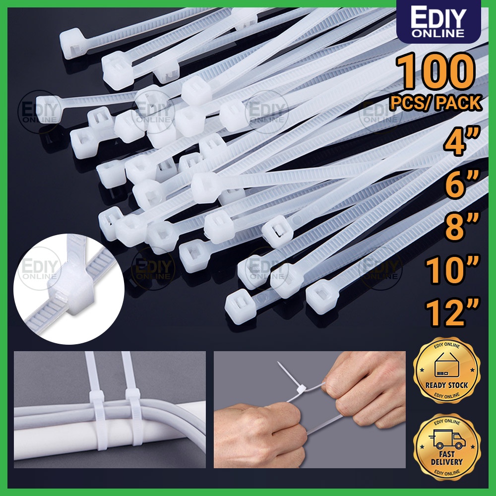 100PCS NYLON SELF LOCKING CABLE TIE TIES WIRE ZIP LENGTH 4" 6" 8" 10 ...