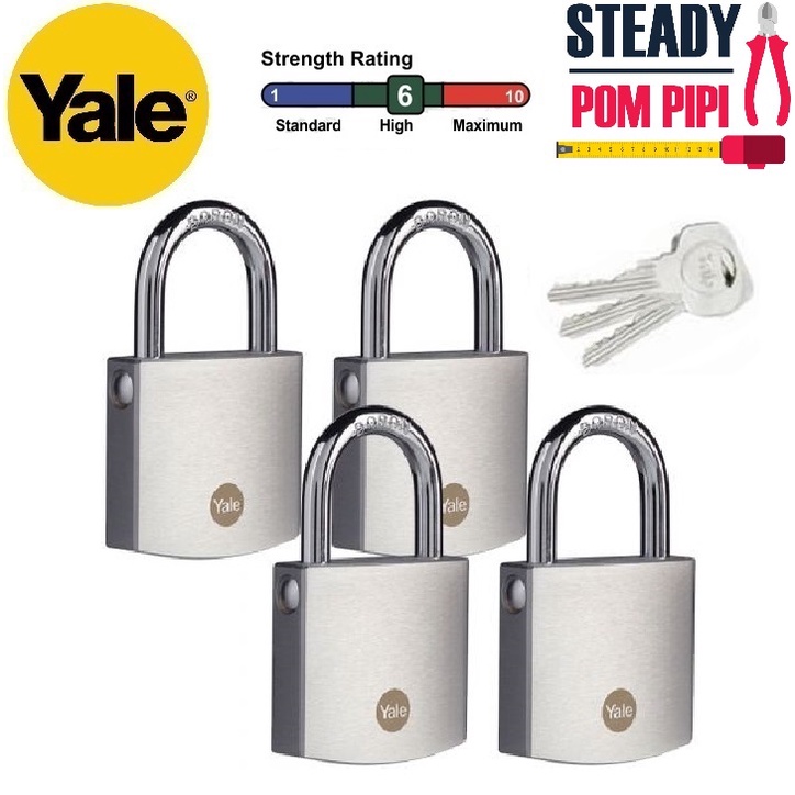 4PCS 50MM YALE SATIN CHROME BORON SHACKLE PADLOCK KEYED ALIKE (Y120B/50 ...