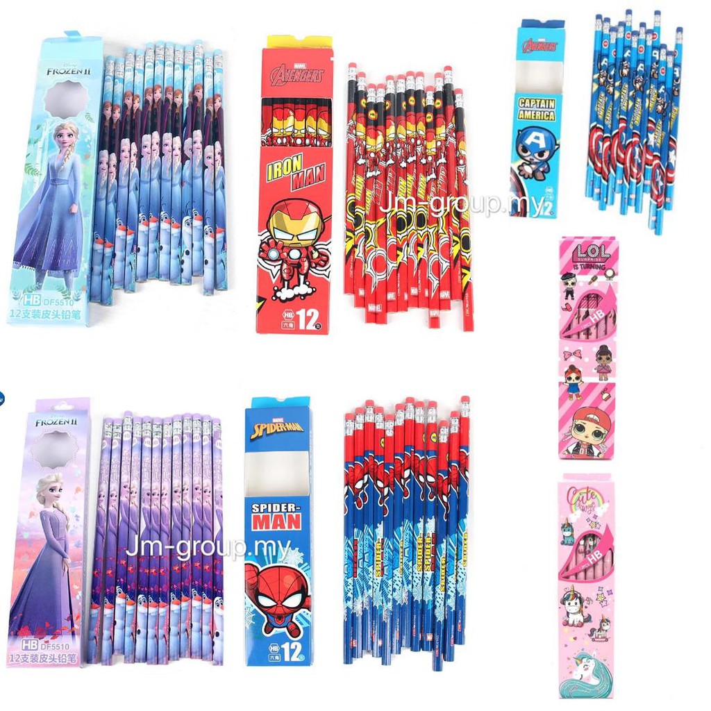 HB Pencil 12PCS (Frozen /Iron Man / Spider Man /Captain America / LOL ...