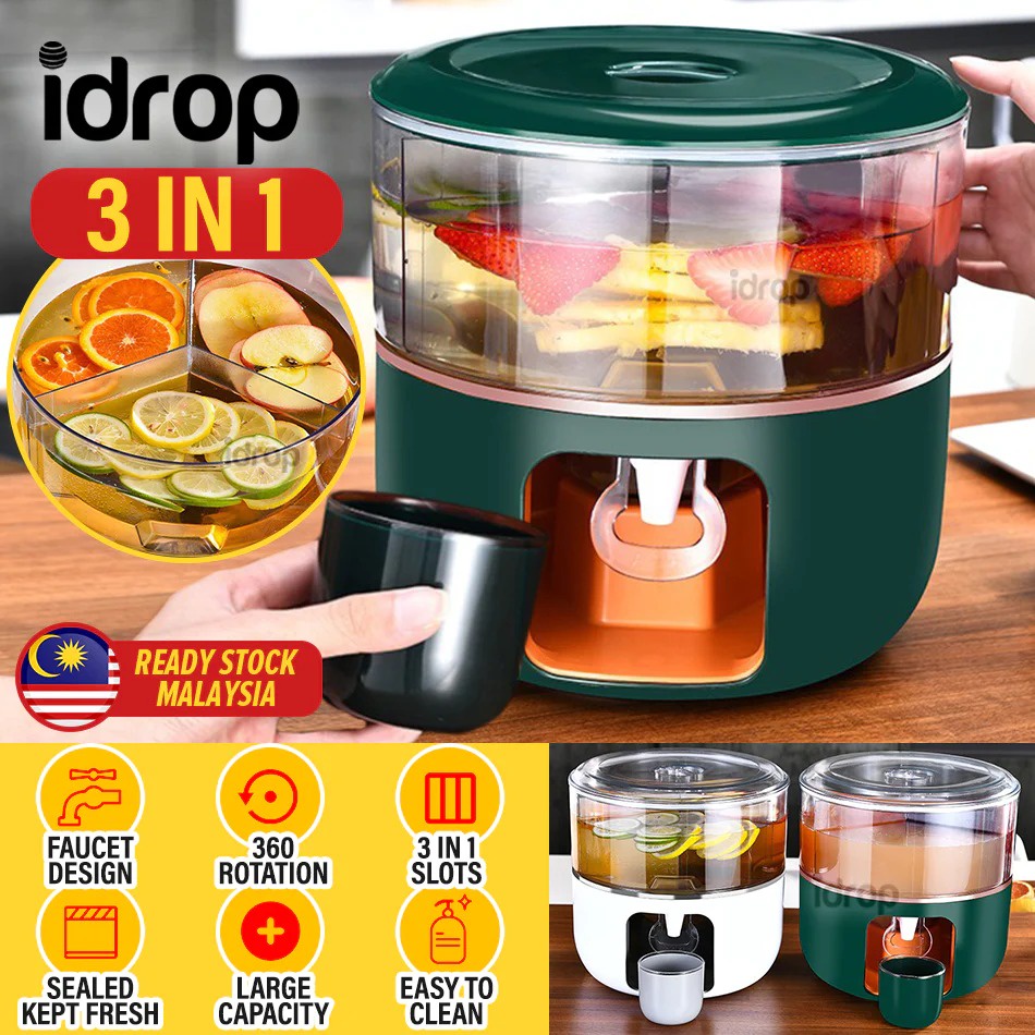 idropmy [ 3 IN 1 ] Rotary Divided Drinking Cold Water Container / Bekas ...