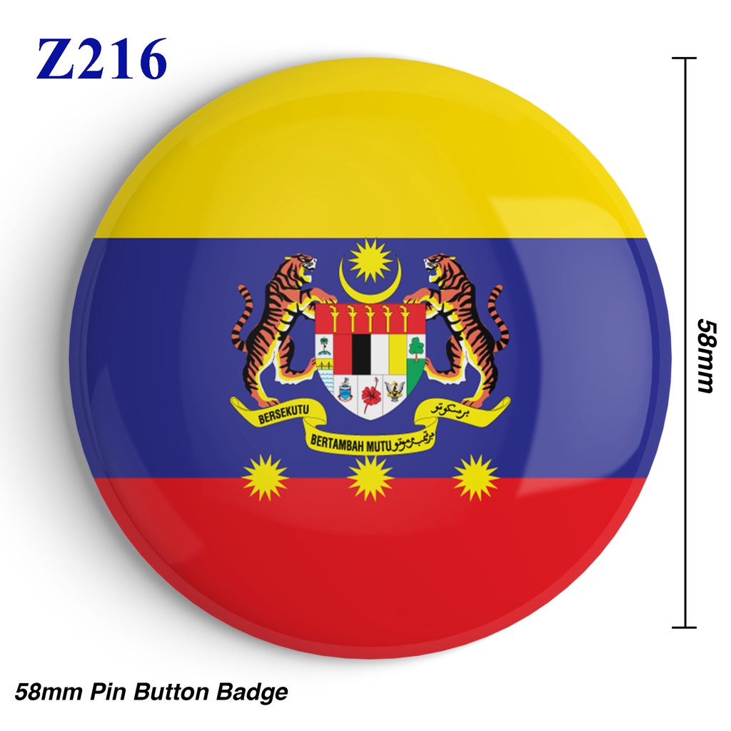 Malaysia State Flags and Merdeka Designs 58mm 44mm Button Badge with ...