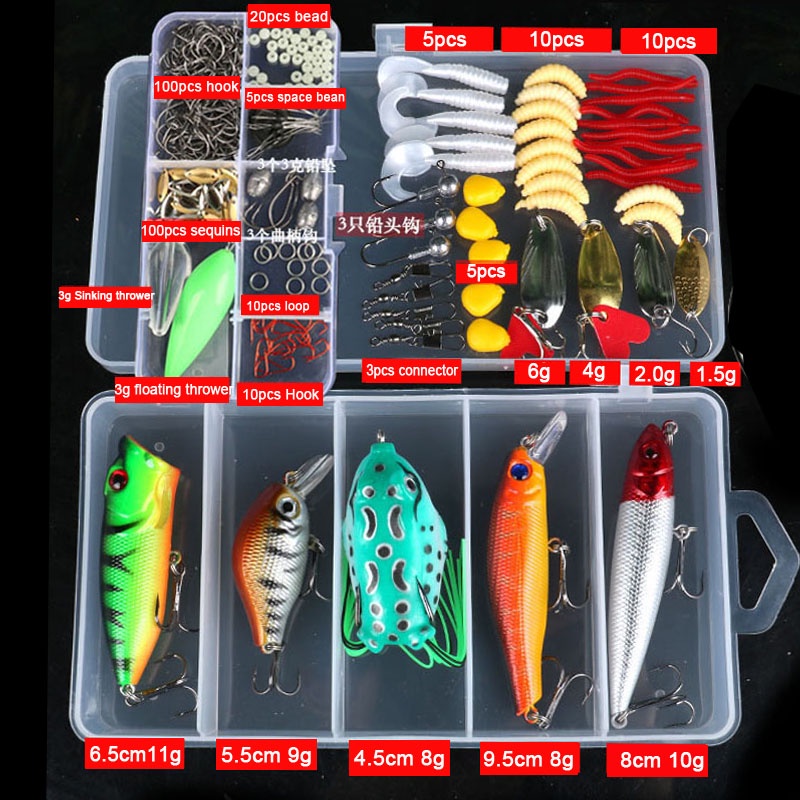Fishing Lure Set Hard Bait Minnow Metal Jig Spoons Soft Silicone Lures ...