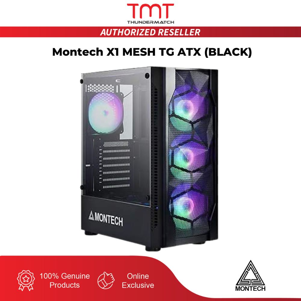 TMT Montech X1 MESH TG ATX Casing | BLACK | 3*12CM RGB Front | 1*12CM ...