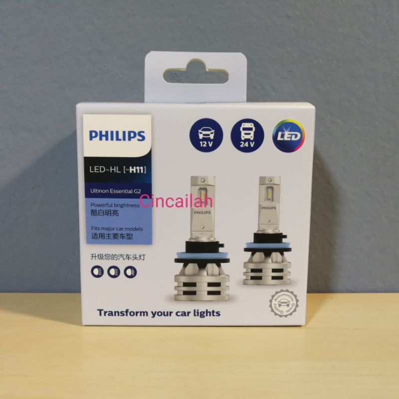 Philips H11 LED Essential Ultinon Car Headlight Bulb 6500K White 12V ...