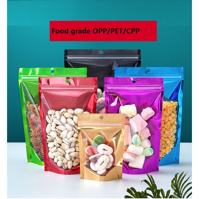 100Pcs Stand Up color Ziplock food Bags front clear window Heat ...