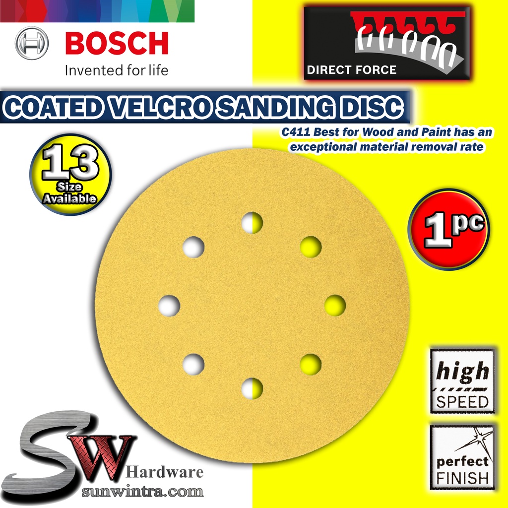 Bosch Coated Velcro Sanding Disc 125MM HOOK & LOOP C411 8 Holes For ...