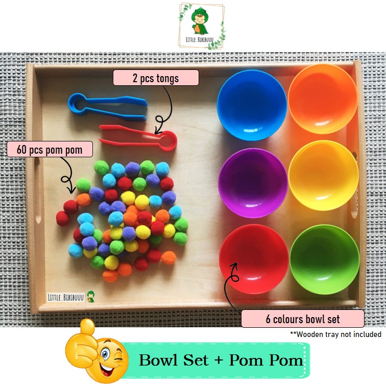 Colourful Counting Sorting Matching Bowl/Pom Pom/Tongs/Pop It Fidget ...