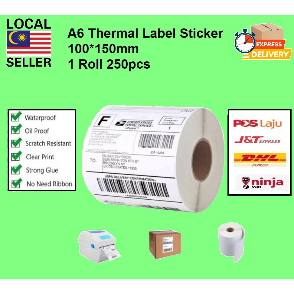 Thermal Sticker A6 AWB Shipping Label Barcode Paper Printer Roll 100 ...