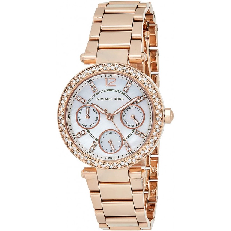 Michael Kors Women's Parker Multi-Function Rose Dial Bezel Watch MK5616 ...