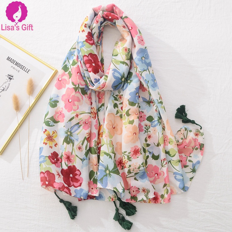 🌸Girl's power flowy cotton shawl floral printed wide shawl women comfy ...