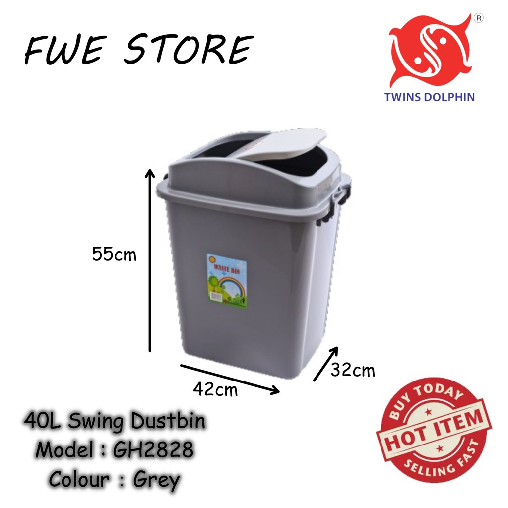 Twins Dolphin Swing Dustbin / Waste Bin 40 Litres GH2828 GREY (Office ...