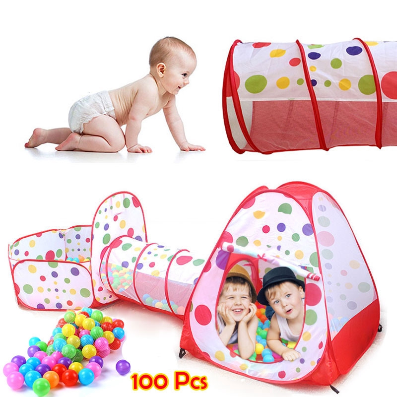 100PCS Ocean Ball + 3 In 1 Foldable Pop Up Tent Toys Baby Kids Children ...