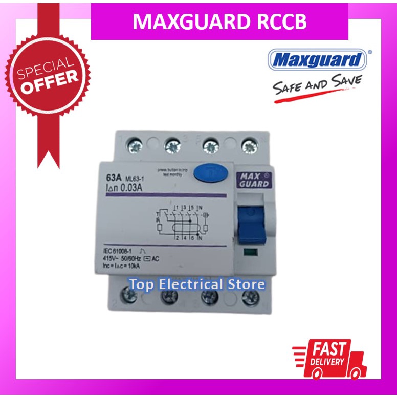 MAXGUARD ELCB/RCCB 4 POLE 40A/63A/100A SIRIM APPROVED | Shopee Malaysia