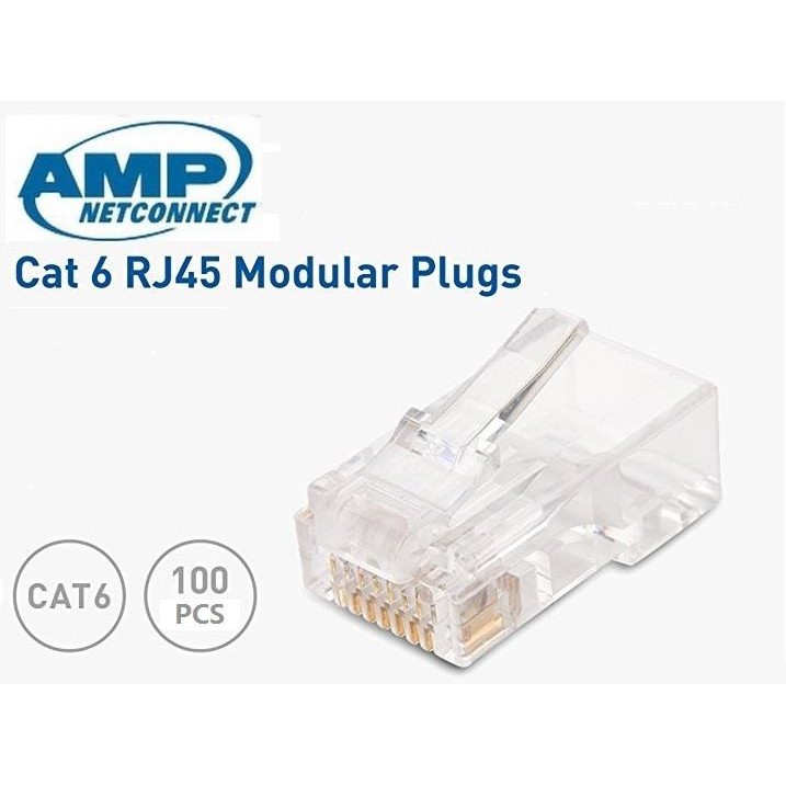 100PCS AMP Tyco RJ45 CAT6 8P8C Modular Plug Network Connector - CAT-6 ...