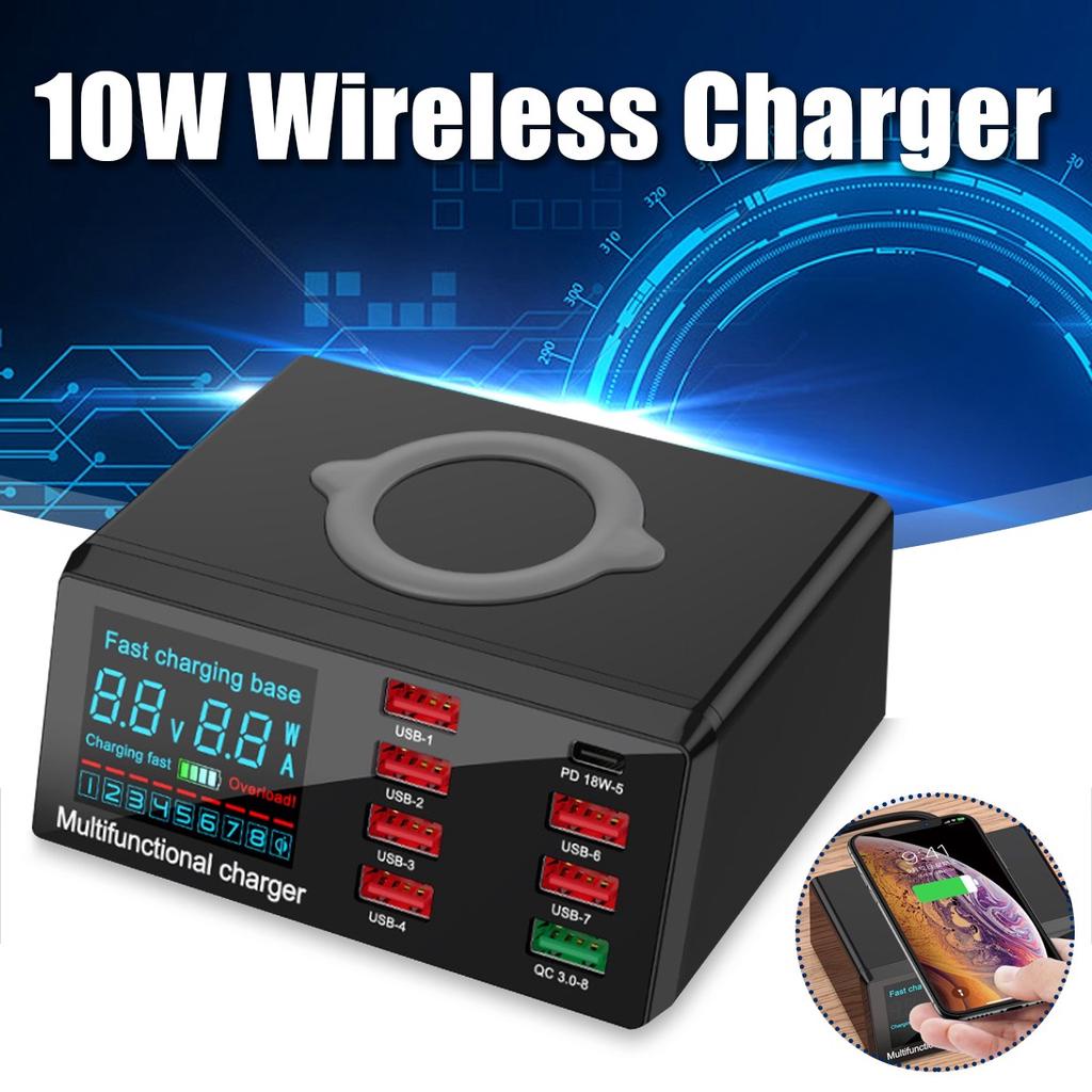 8 USB Ports Phone Charger PD QC 3.0 USB Fast Charging Station Wireless ...