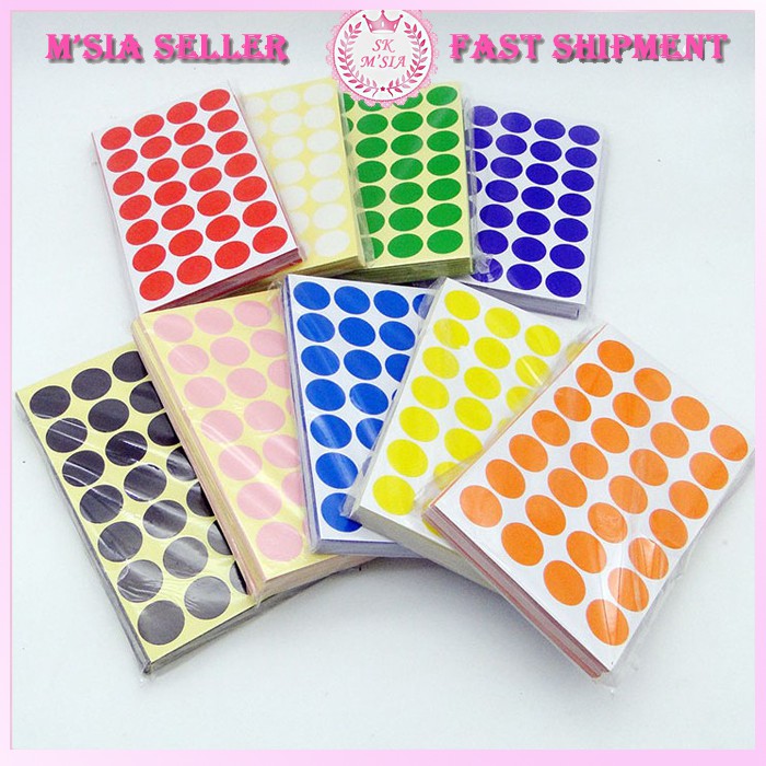5 Sheets Round Dot 2cm Label Sticker Colour Coding Label Sticky Note ...