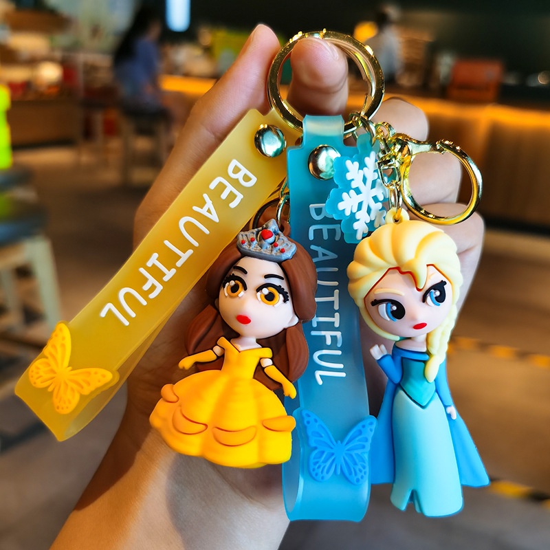 Princess Key Ring Charm Cartoon Castle Princess Elsa Snow White Mermaid ...