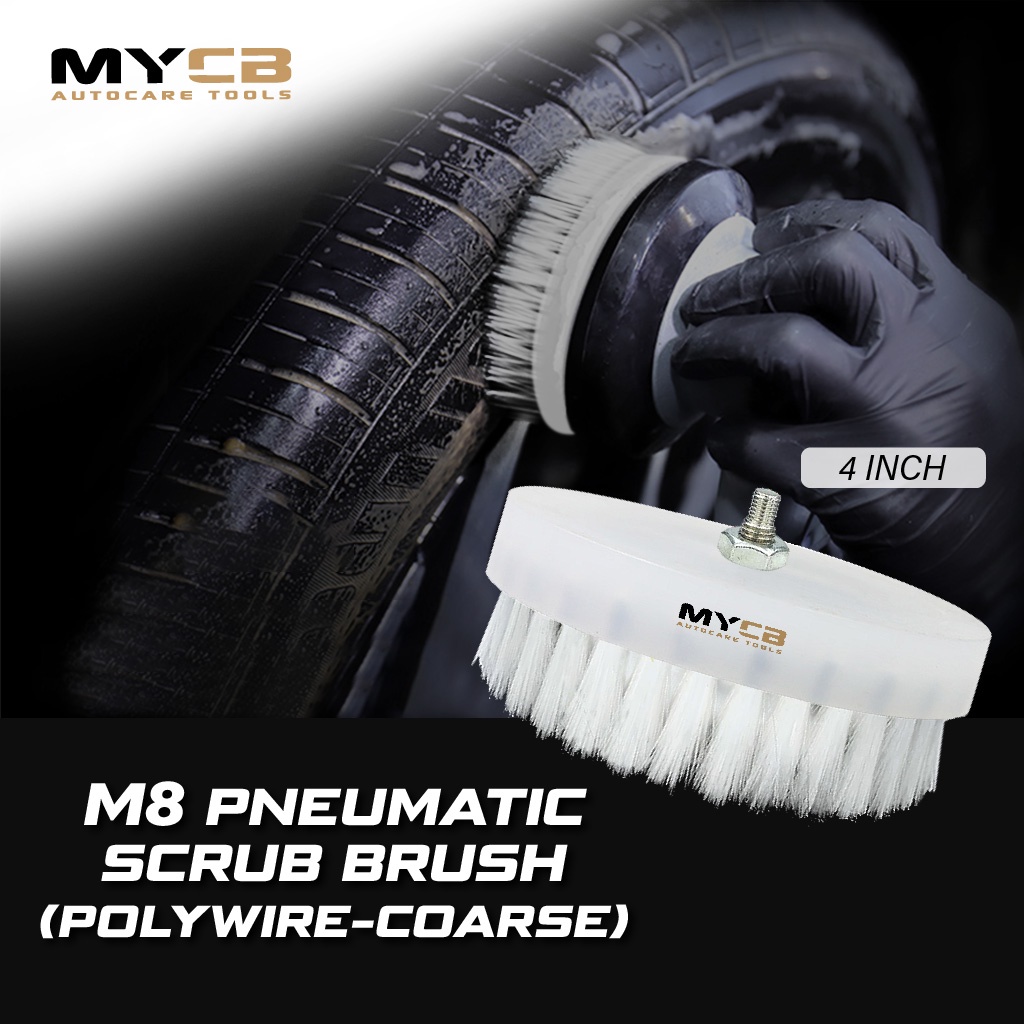 MYCB M8 Pneumatic Scrub Brush [Polywire-Coarse 4 Inch] Auto Detailing Cleaning Tool [Non-Boars ...