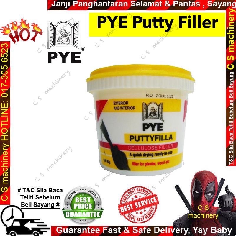 PYE Putty Filla ( 0.5kg , 1.5kg , 5kg ) Fast Dry Filler Exterior ...