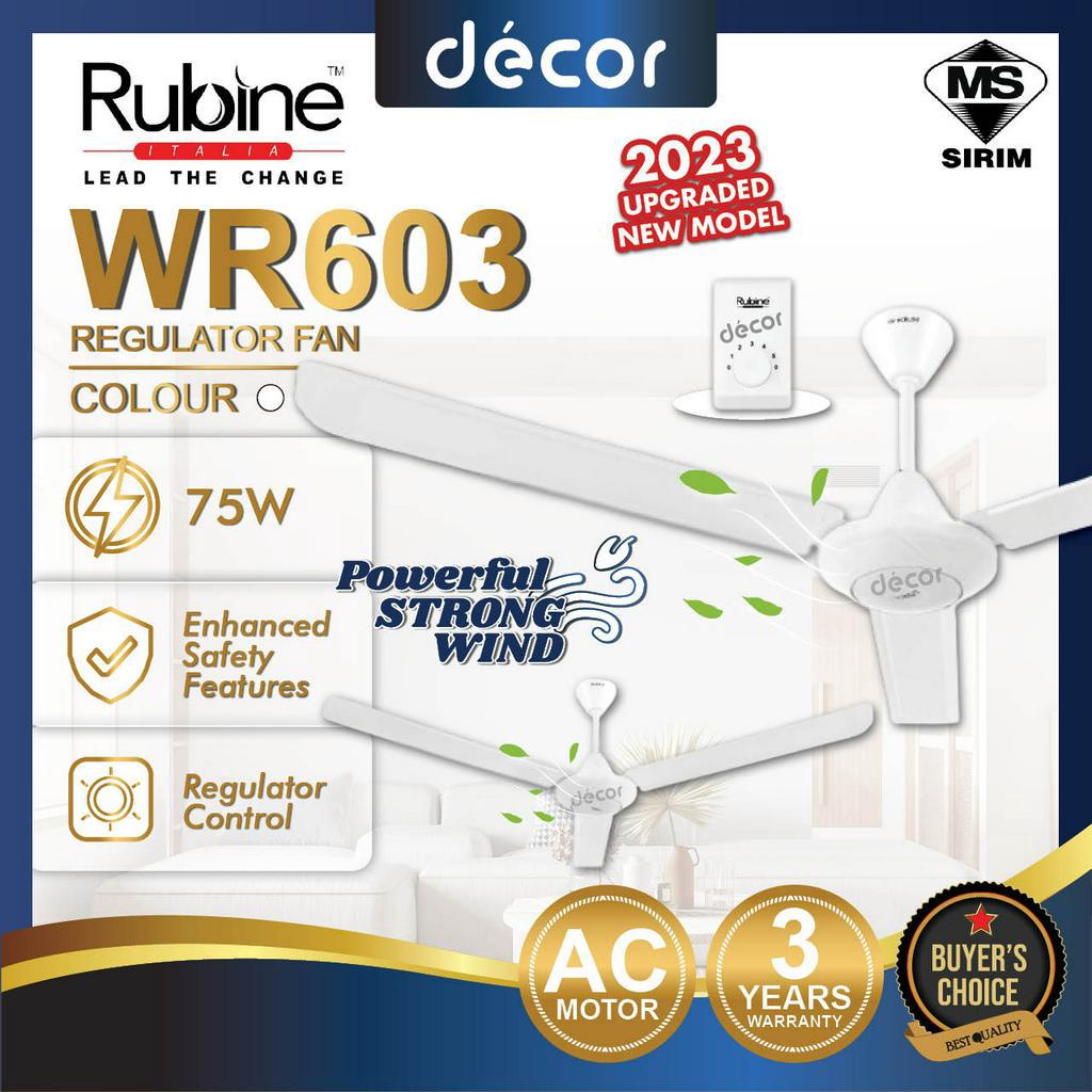 RUBINE Fan Rubine RCF WR603-2101 Rubine WR603 White 60" 3 Blades 5 Speeds AC Motor Regulator ...