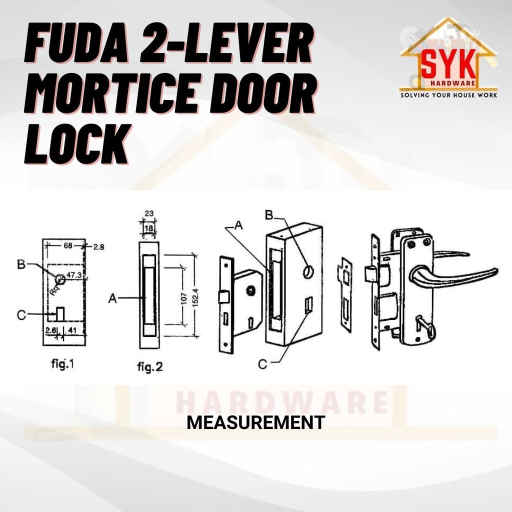 SYK Fuda 2 Lever Mortice Door Lock Mortice Level Handle Lock Latch Set ...