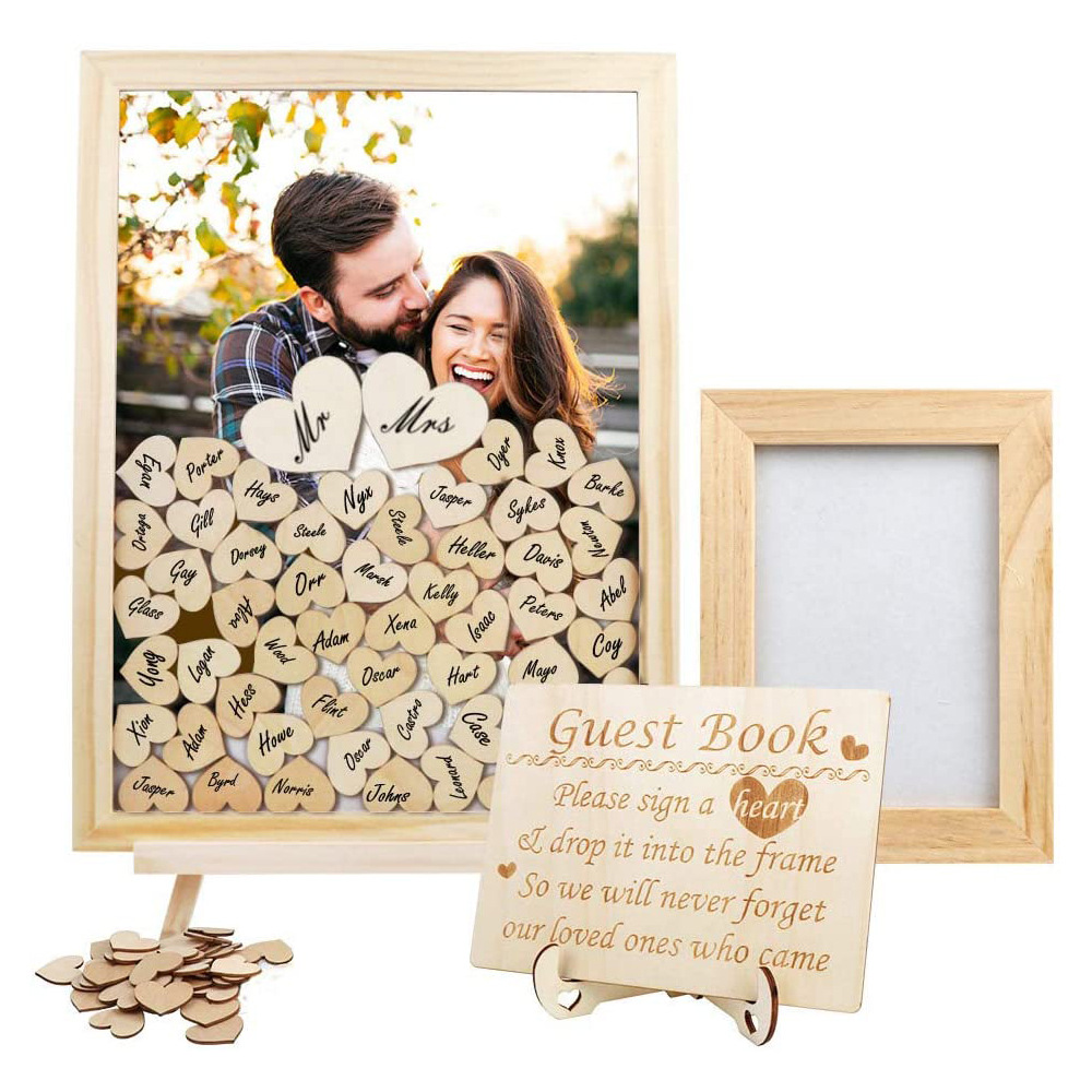 Wedding Guest Book Alternative, Wooden Picture Frame with 80 Blank ...