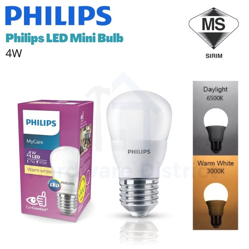 PHILIPS E27 4W LED MINI BULB | 6500K DAYLIGHT / 3000K WARM WHITE ...
