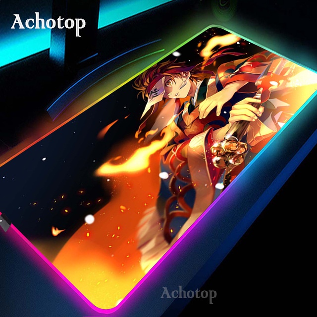 Anime Demon Slayer Mousepad Gaming Mouse Pad RGB LED Gamer Mat Computer ...