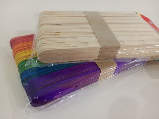 (50pcs) Ice-Cream Stick Plain / Colourful Pine Wood Stick / Popsicle ...