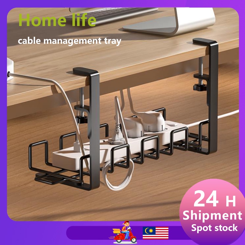 No Need to Drill Under Desk Cable Management Tray Clamp Hidden Cable ...