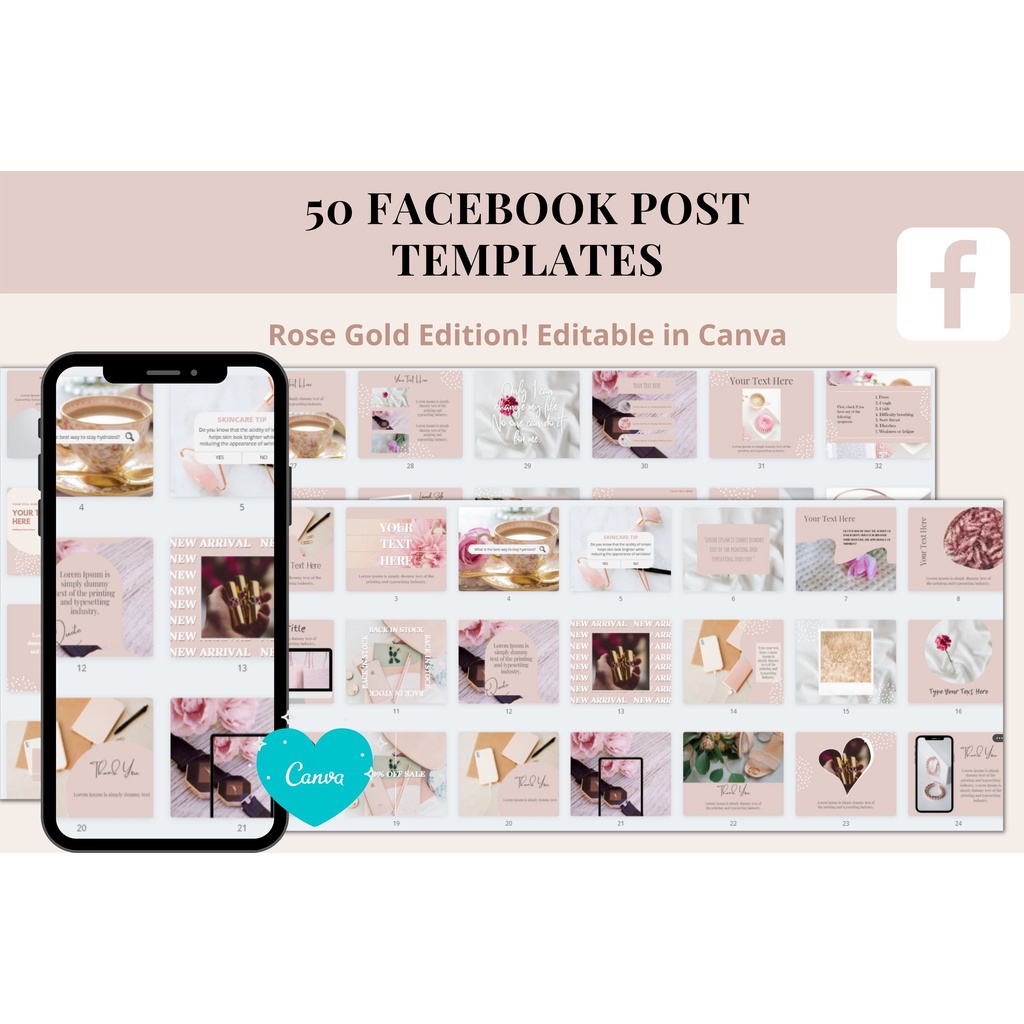 50 Facebook Post Templates editable in Canva - Rose Gold Edition ...