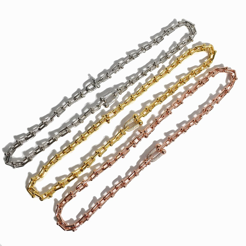 U-shaped chain bamboo link metal with diamond thick necklace(NO BOX ...