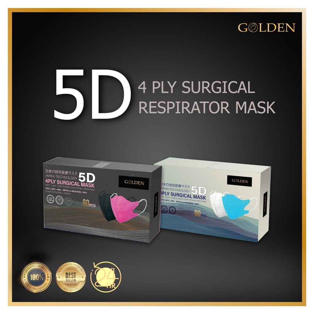 (60 PCS) READY STOCK!! 5D GOLDEN 4PLY SURGICAL MASK RESPIRATOR | Shopee ...