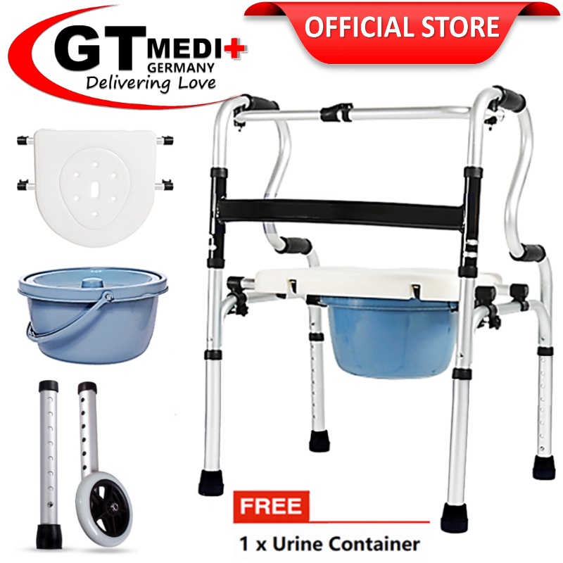 GT MEDIT GERMANY Aluminium Foldable Commode Wheel Chair Bath Shower Mobile Potty Toilet Seat ...