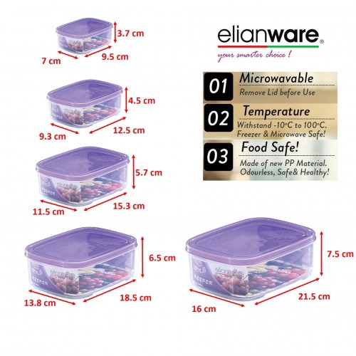 Elianware BPA Free 5 in 1 Transparent Microwavable Food Containers Set ...